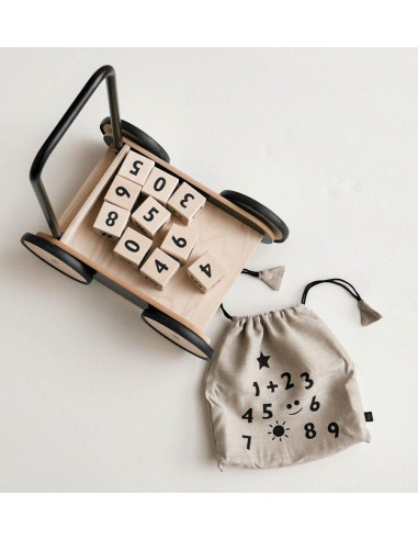 Wooden Set Baby Walker with Math Blocks in Black
